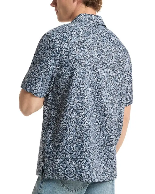 Michael Kors Short Sleeve Linen Floral Camp Collar Shirt - Midnight