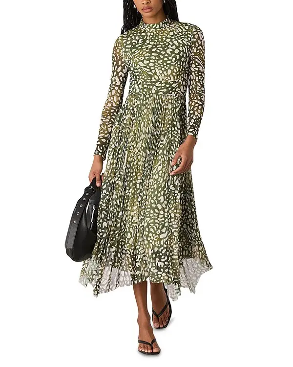 Whistles Animal Print Mesh Dress - Green/multi