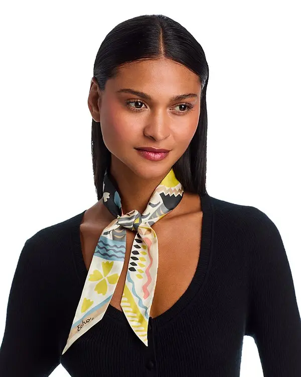 Echo Coastal Collage Silk Ribbon Scarf - Black