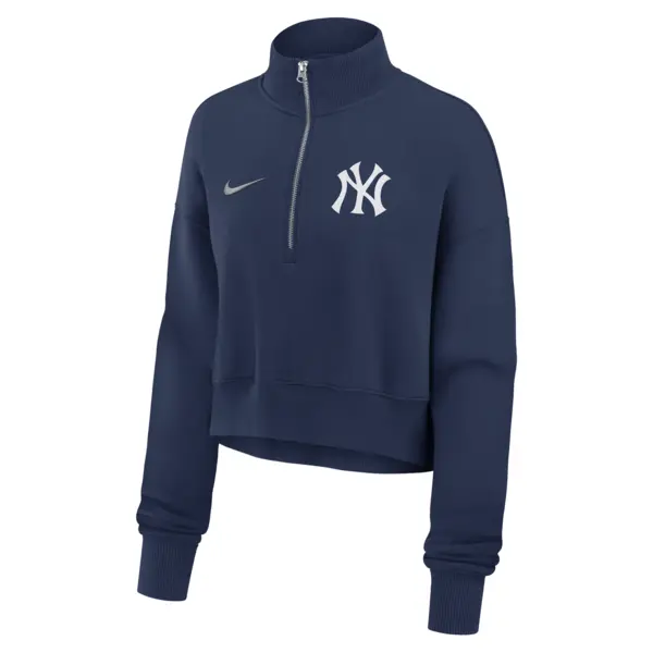 Nike New York Yankees Phoenix Mlb Cropped 1/4-zip Crew - Blue