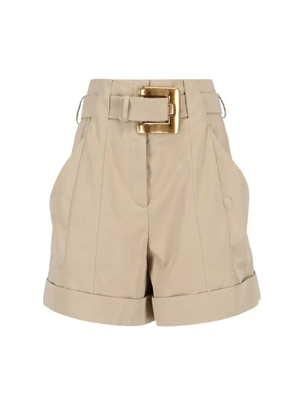 Balmain Cotton Gabardine Shorts - Beige