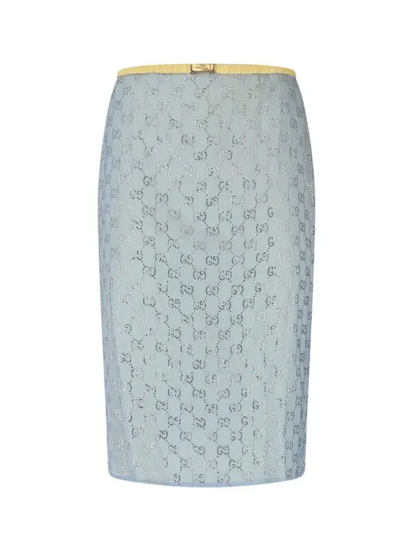 Gucci Sheath Skirt With Crystals - Light Blue