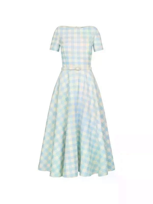 Oscar De La Renta Gingham Belted Dress - Blue