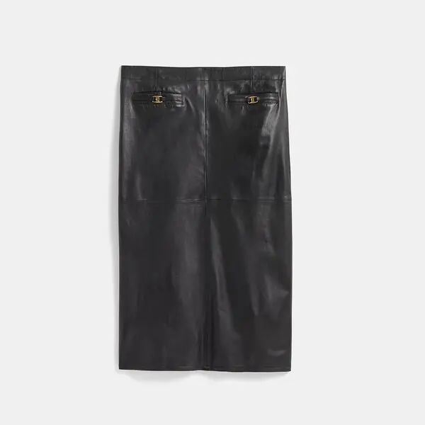 COACH Restored Heritage C Long Leather Skirt - Black