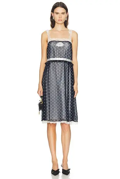 Marc Jacobs Chiffon Dress With Ribbon Straps And Scalloped Trim - Navy Multi