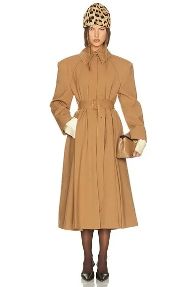 HELSA Wool Blend Midi Trench Coat - Nutmeg