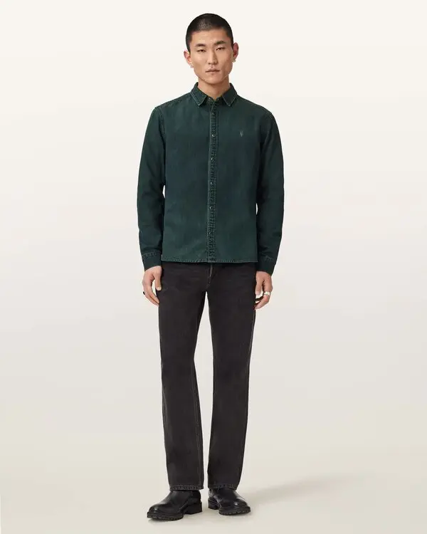 ALLSAINTS Gleason Long Sleeve Ramskull Shirt - Blue