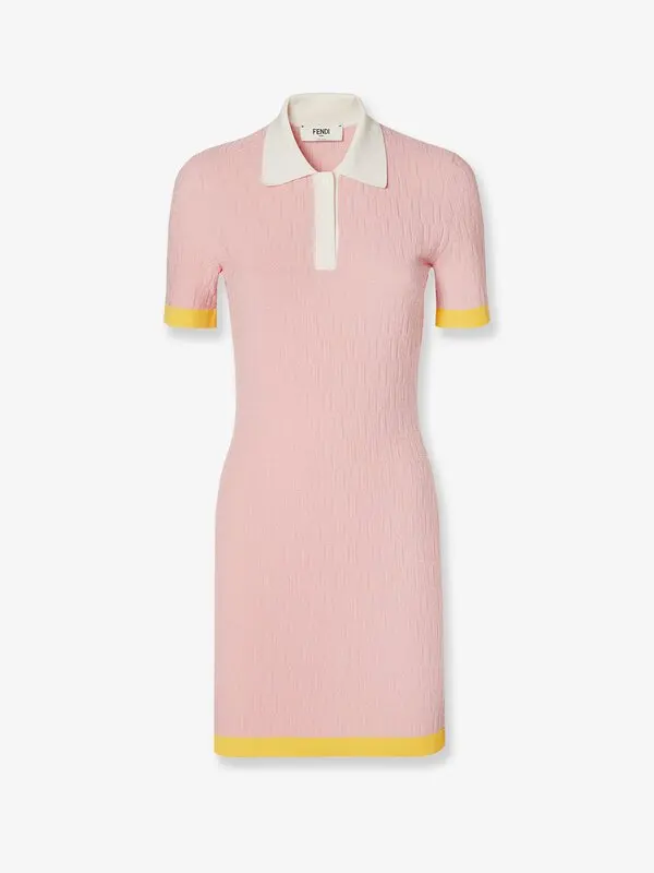 Fendi Cotton And Silk Blend Short Dress With Allover Ff Motif - Pink