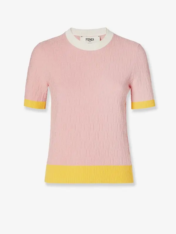 Fendi Cotton And Silk Sweater With Allover Ff Motif - Pink