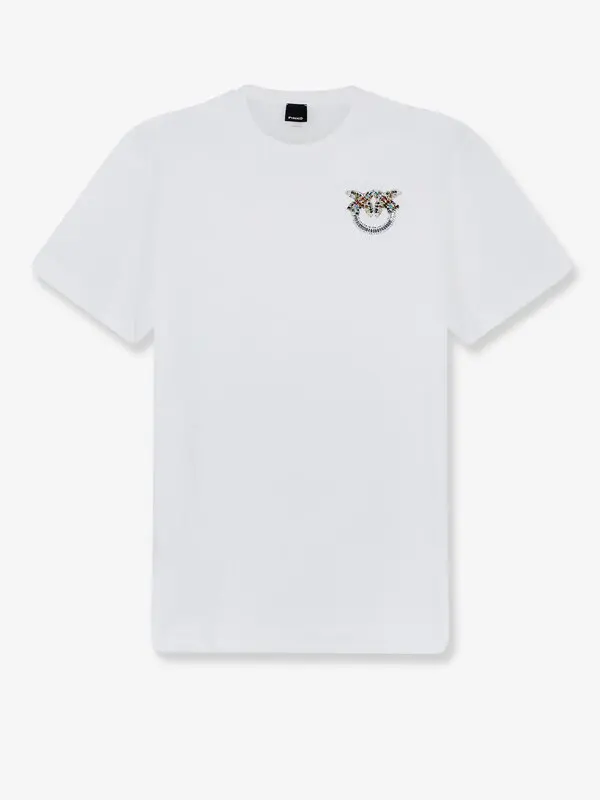 Pinko Cotton Tshirt With Love Birds Logo On The Front - White