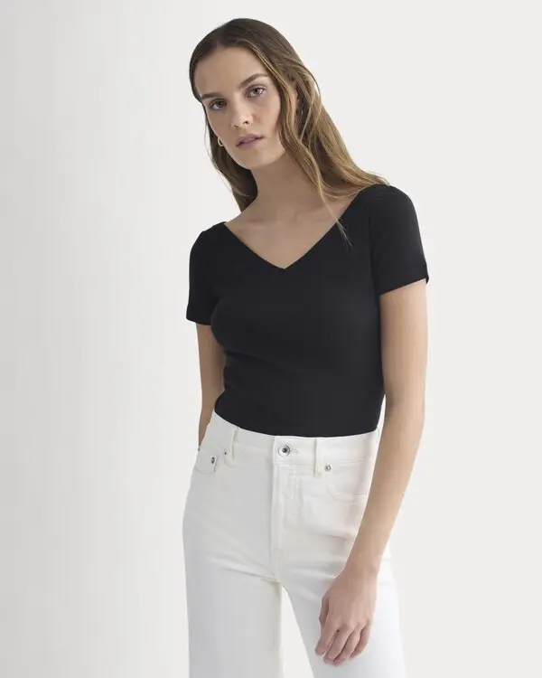 Everlane Tissue Short-sleeve V-neck Top - Black