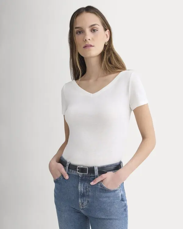 Everlane Tissue Short-sleeve V-neck Top - Bone