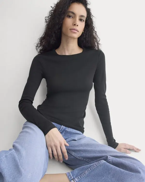 Everlane Tissue Long-sleeve Crew Neck Tshirt - Black
