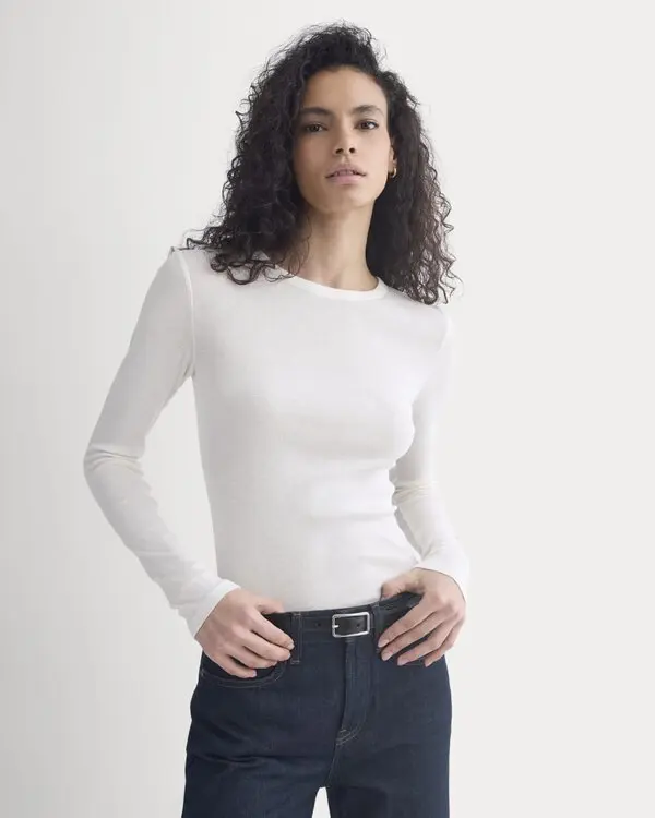 Everlane Tissue Long-sleeve Crew Neck Tshirt - Bone