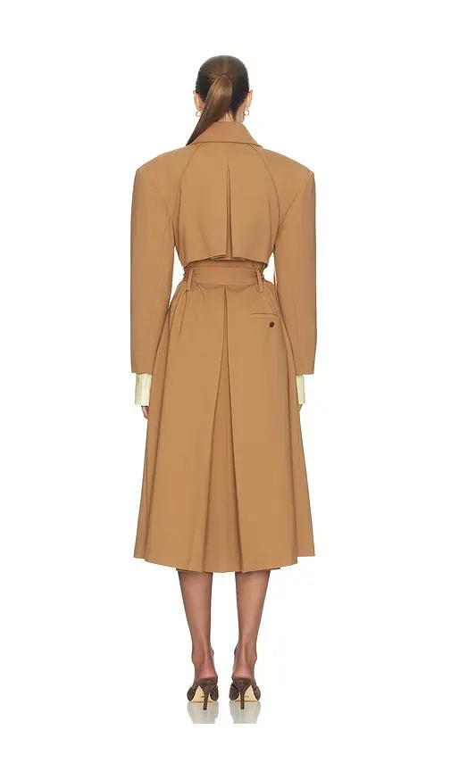 HELSA Wool Blend Midi Trench In Tan