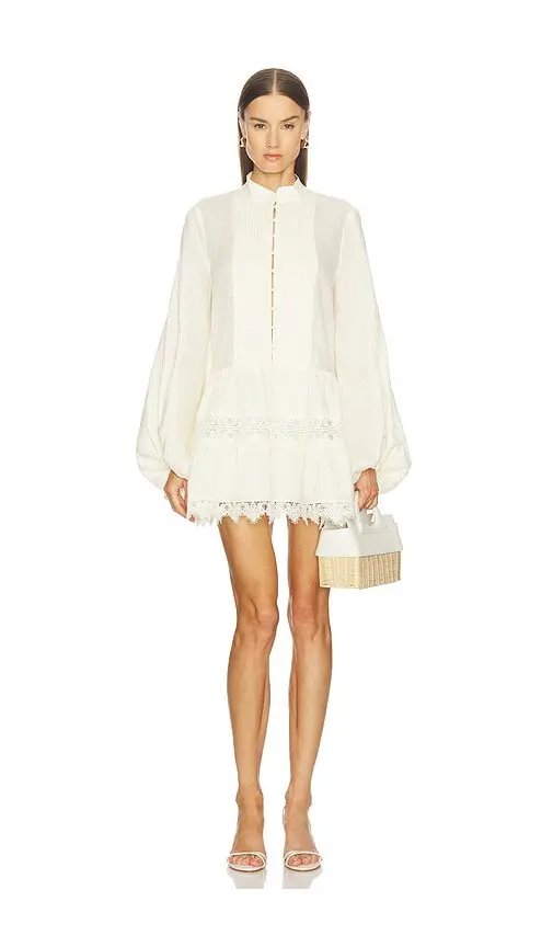 Bardot Antonia Lace Trim Mini Dress In Ivory - Eggnog