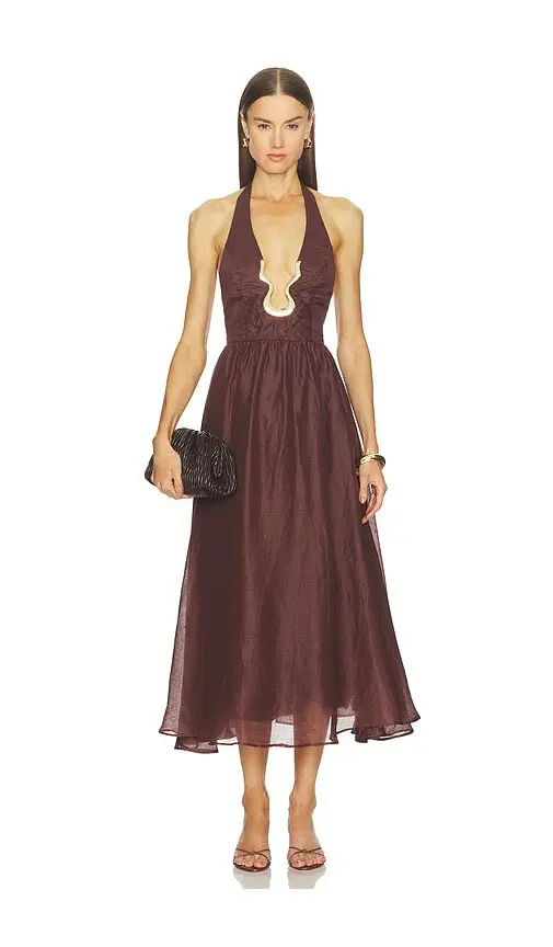 Bardot Cavarly Ramie Halter Dress - Chocolate