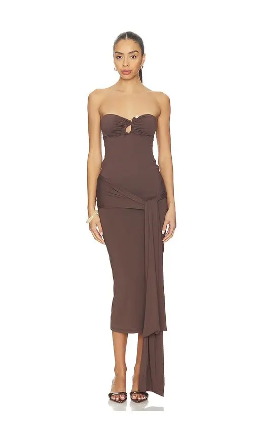 Bardot Laverne Strapless Midi Dress - Chocolate