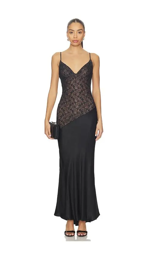 Bardot Aralia Lace Satin Maxi Dress - Black