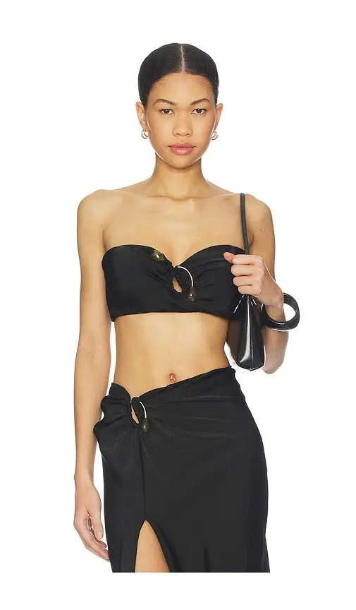 Bardot Dylan Satin Bandeau Top - Black
