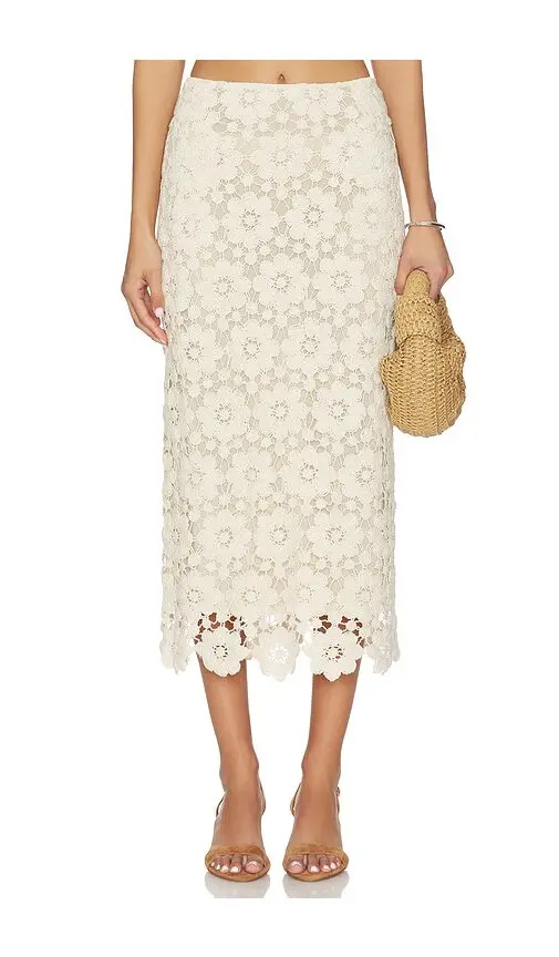 Bardot Veneta Crochet Midi Skirt In Beige - Light Beige