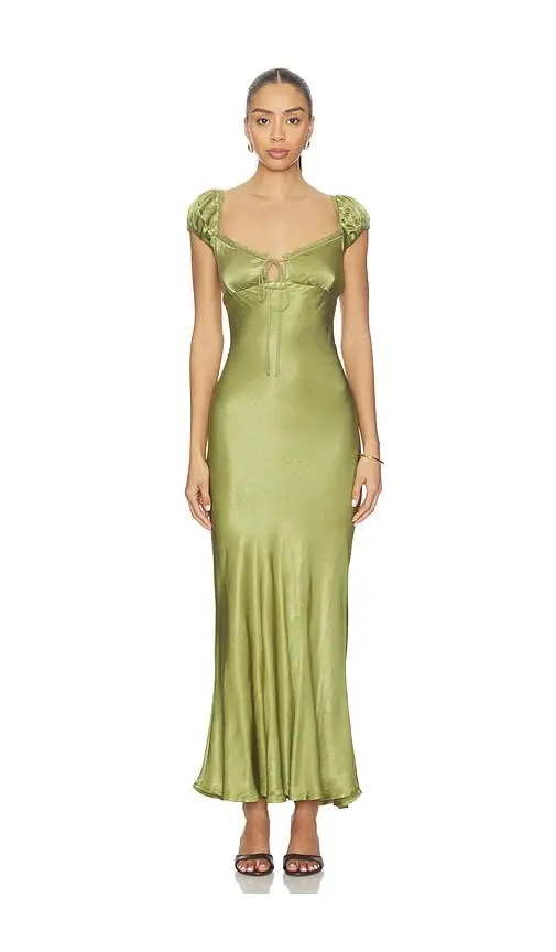 Bardot Stasia Satin Maxi Slip Dress In Green - Khaki