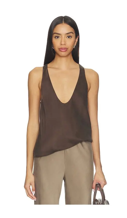 EAVES Vivian Silk Top In Chocolate - Ganache