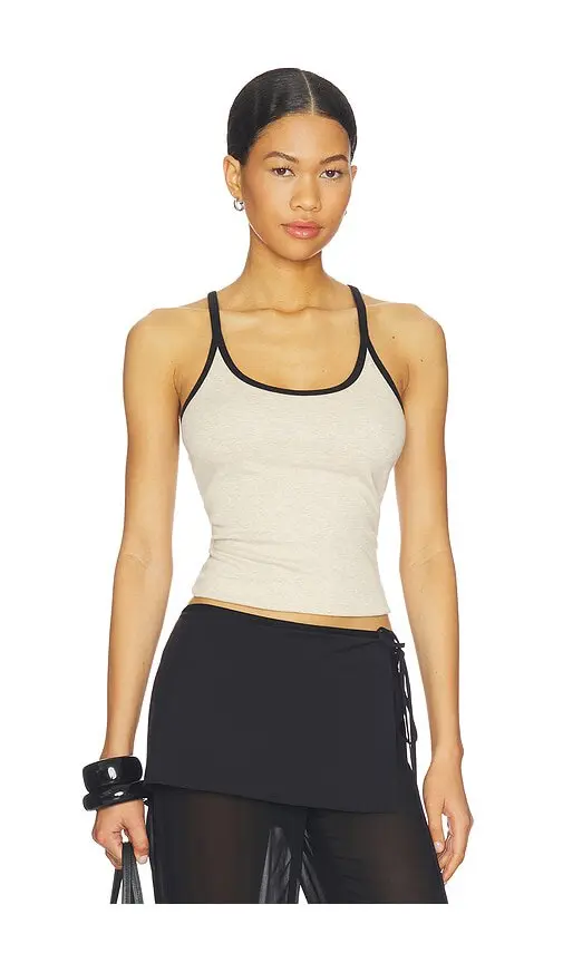 Enza Costa Classic Ringer Scoop Tank In Beige,black - Wheat & Black