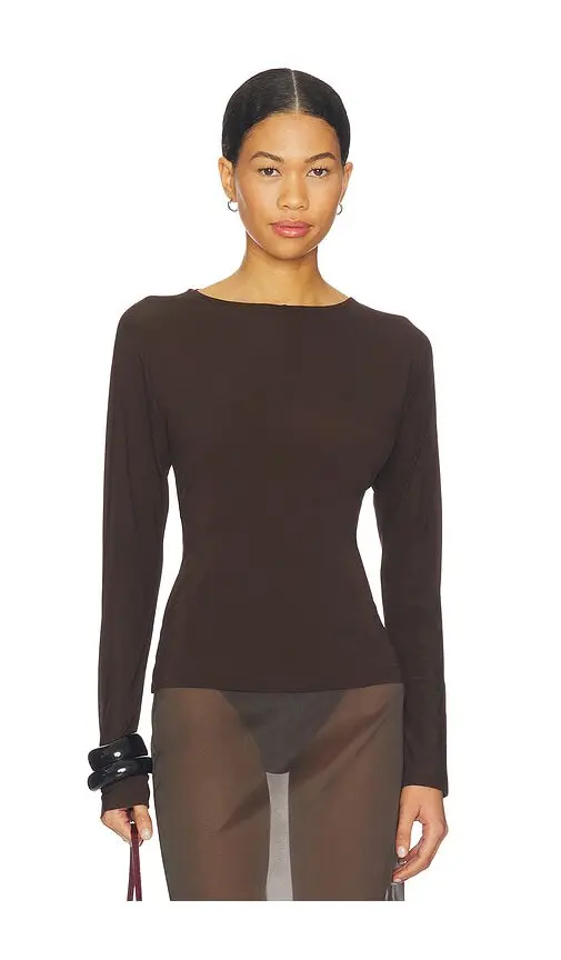Helmut Lang Cowl Back Long Sleeve Top In Brown