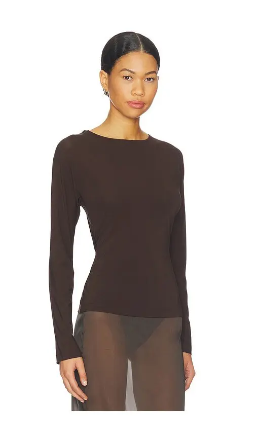 Helmut Lang Cowl Back Long Sleeve Top In Brown