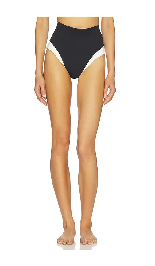 AWAY THAT DAY Cote D'azur Bikini Bottom In Black,ivory - Black & Ivory