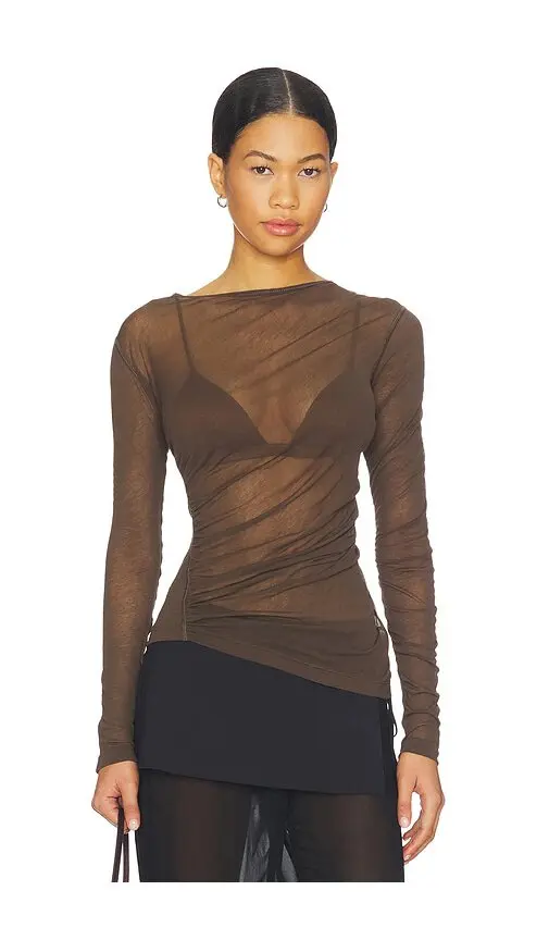 Helmut Lang Seamed Wind Top In Brown - Bistre