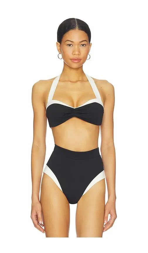 AWAY THAT DAY Cote D'azur Bikini Top In Black,ivory - Black & Ivory