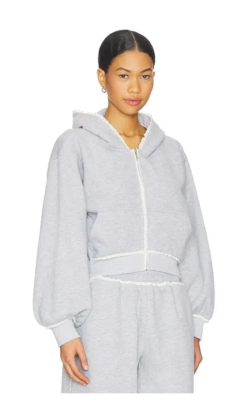 LOVERS AND FRIENDS Cropped Zip-up Hoodie With Lace Trim