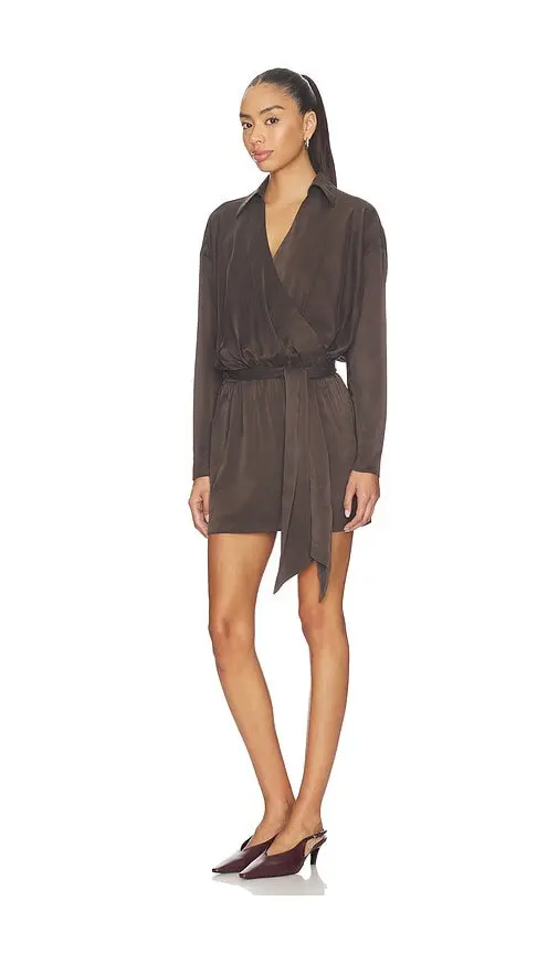 EAVES Gaia Silk Mini Dress In Brown - Ganache