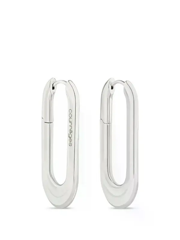 COURREGES Logo-detail Hoop Earrings - Silver