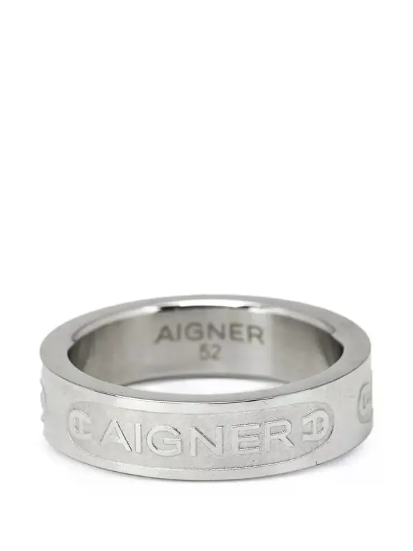 AIGNER Embossed Logo Band Ring - Silver