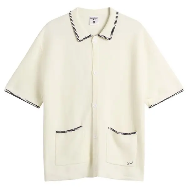 SERVICE WORKS Blanket Stitch Knit Polo - Off-white