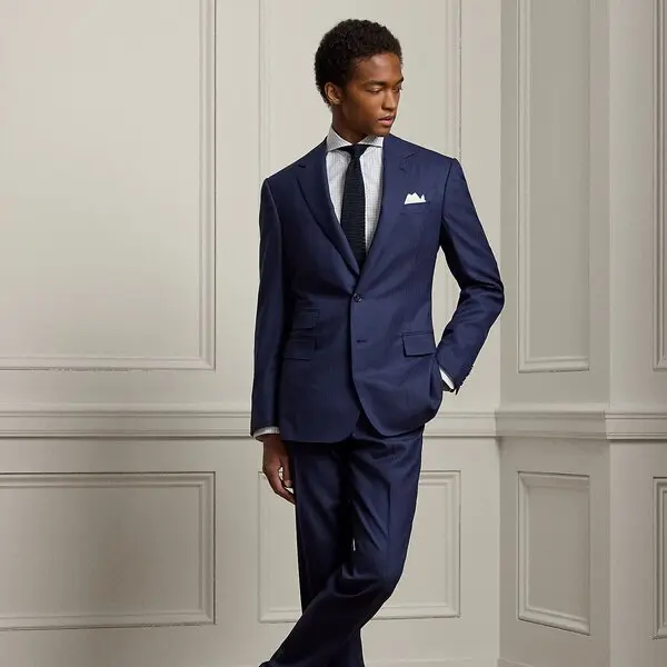 Ralph Lauren Kent Handmade Herringbone Wool Suit - Dark Blue