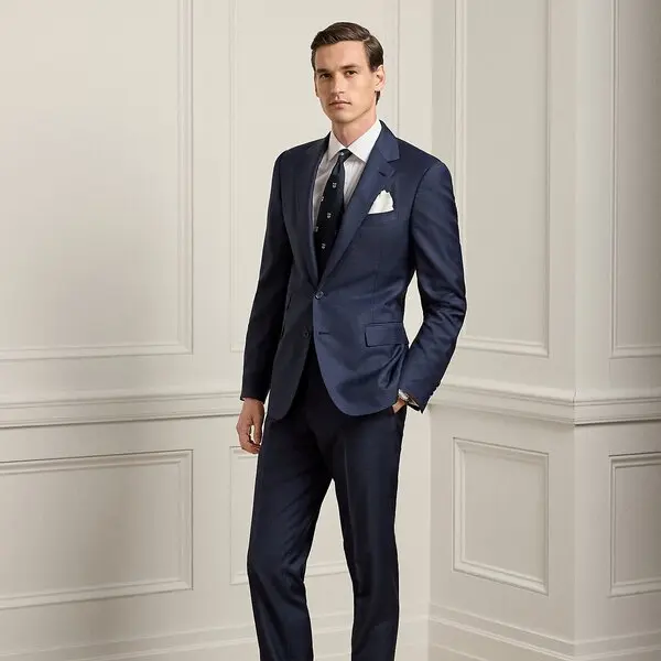 Ralph Lauren Gregory Hand-tailored Sharkskin Suit - Navy