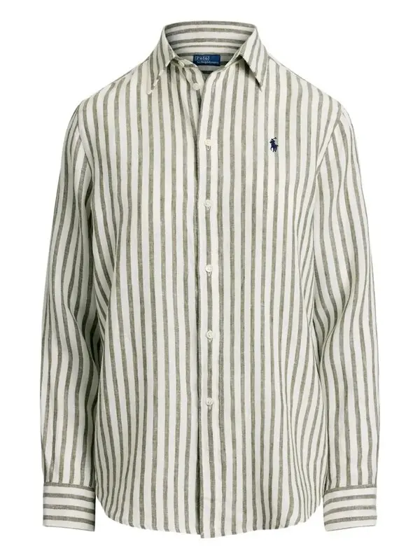 Polo Ralph Lauren Classic Long Sleeve Button Front Shirt - Dark Sage White