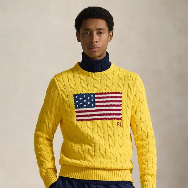 Ralph Lauren Cable-knit Iconic Flag Sweater - Lemon Crush