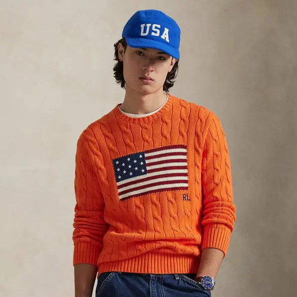 Ralph Lauren Cable-knit Iconic Flag Sweater - Sailing Orange