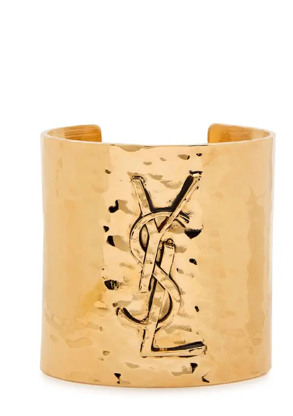 Saint Laurent Logo Hammered Cuff - Gold