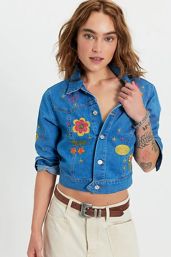 MOTHER The Heyday Cropped Denim Jacket - Blue