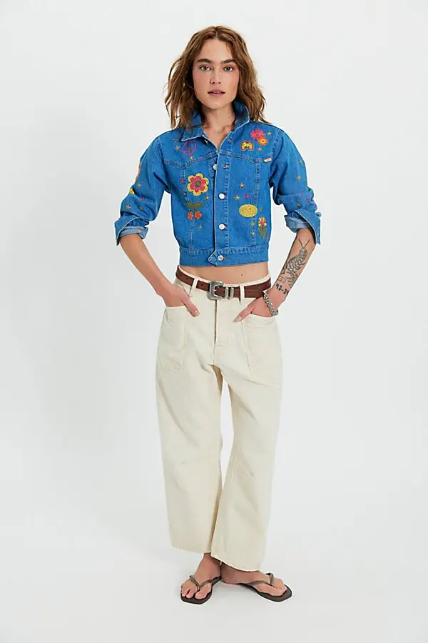 MOTHER The Heyday Cropped Denim Jacket - Blue