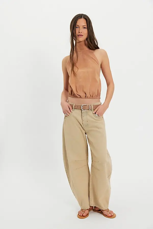 UNDERSTATED LEATHER Suede Bubble Halter Top