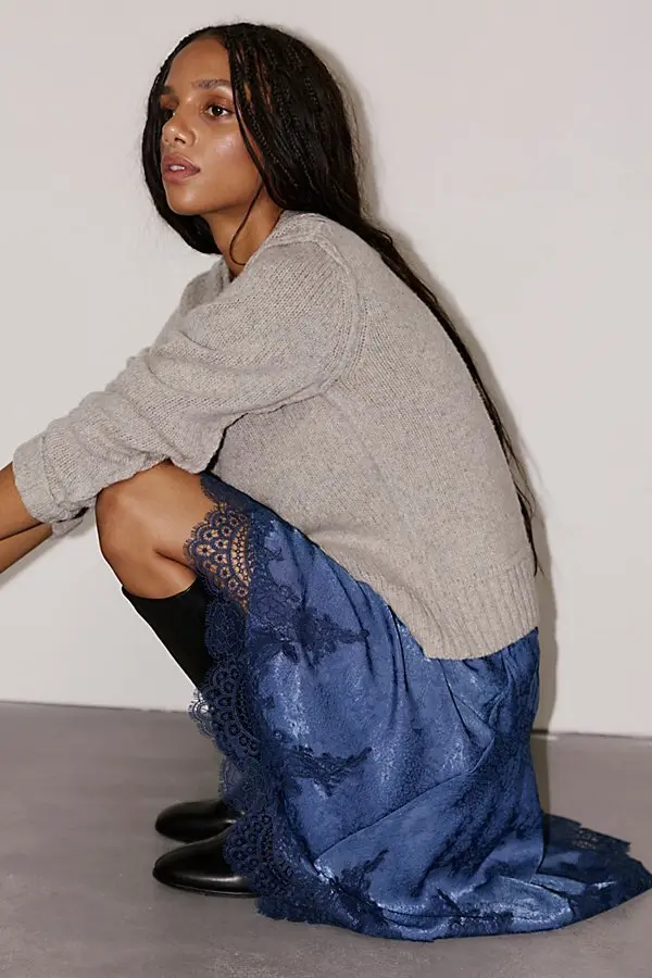 Free People Intimately Something Satin Mini Slip Skirt - Open Waters