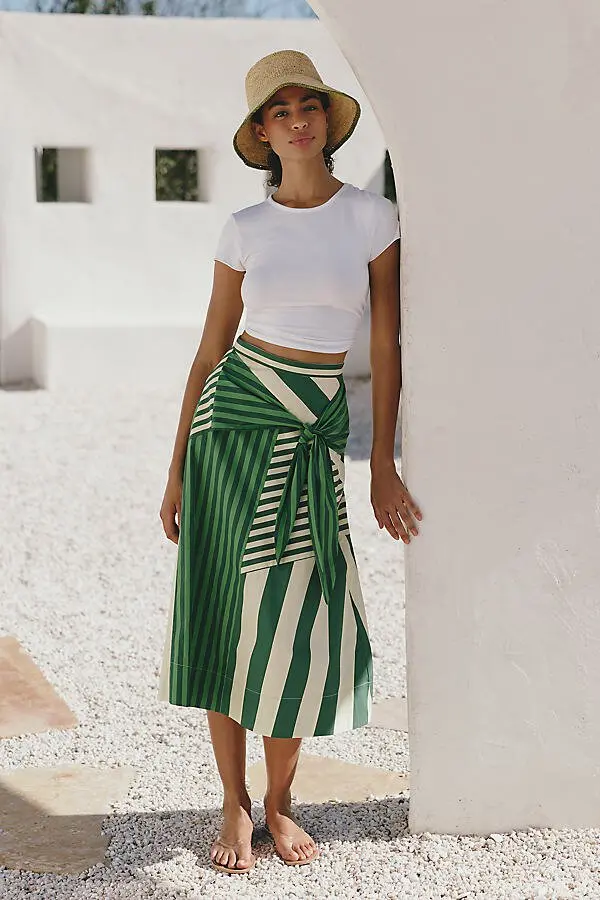 SIMONMILLER Vita Wrap Skirt - Green Stripe