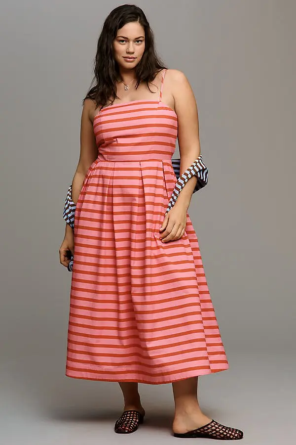 English Factory Stripe Midi Dress - Pink Pattern